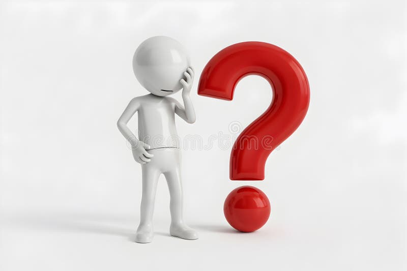 Question Mark with Worried Stick Figure on White Background, Problem ...