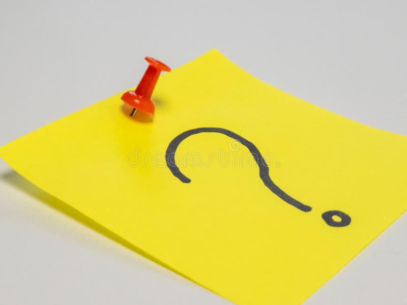 Question Mark on Yellow Sticky Note with Red Push Pin Stock Image ...