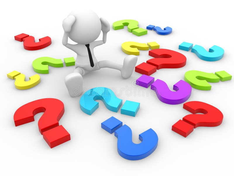 Stressed 3d Man Sitting Amongst Red Question Marks Stock Illustration ...