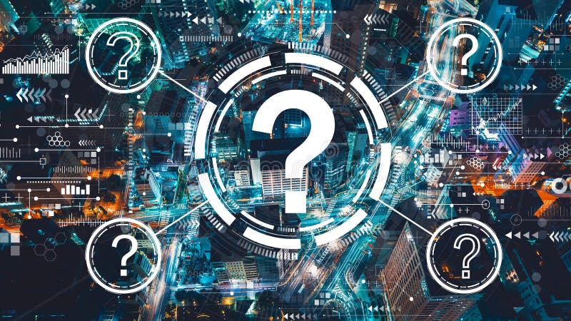 Question Marks with Aerial View of Tokyo at Night Stock Image - Image ...