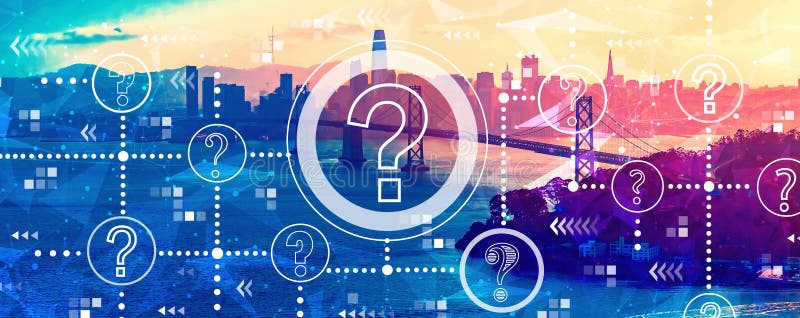 Question Marks with the Bay Bridge in San Francisco Stock Image - Image ...