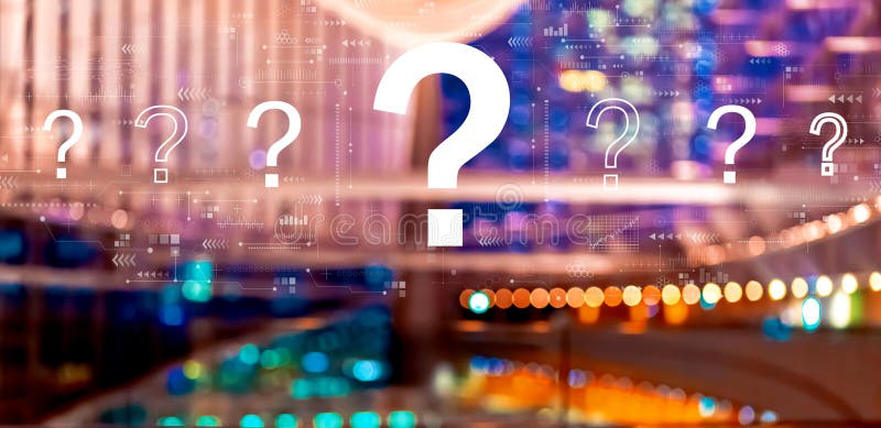 Question Marks with Big City at Night Stock Image - Image of solution ...