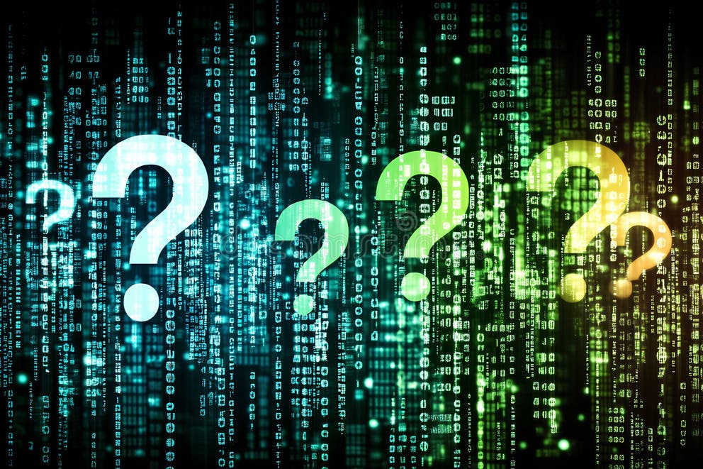 Question Marks on a Binary Code Background. 3d Rendering Toned Image ...