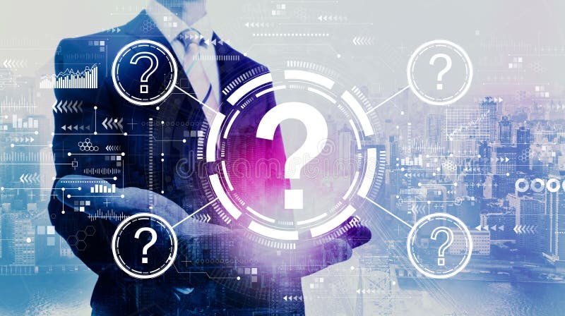 Question Marks with Businessman Stock Image - Image of choice, holding ...