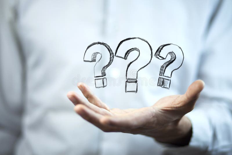 Question Marks in Businessman Hand in Screen Stock Photo - Image of ...