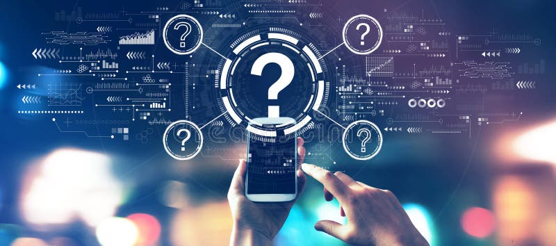 Question Marks with City Lights at Night Stock Photo - Image of phone ...
