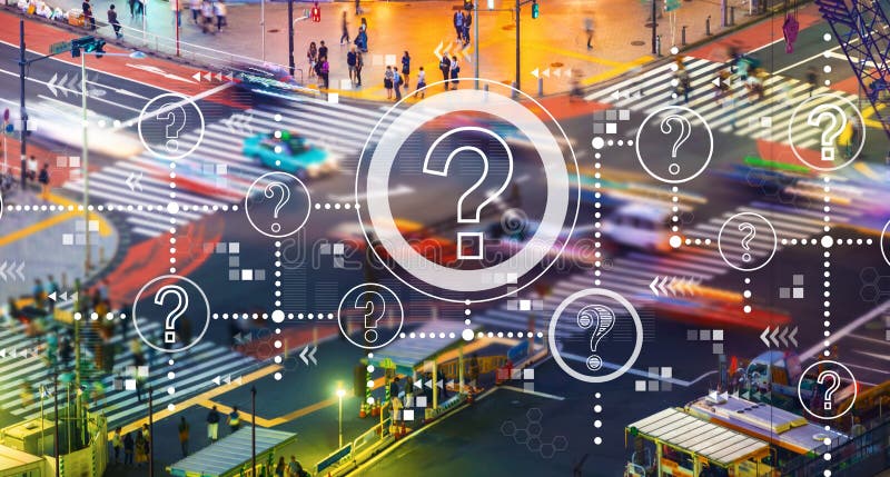 Question Marks with City Traffic Intersection Stock Image - Image of ...
