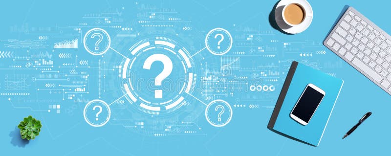 Question Marks with Computer Keyboard and Office Items Stock Photo ...