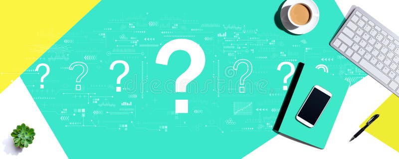 Question Marks with Computer Keyboard and Office Items Stock ...
