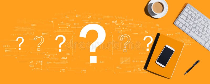 Question Marks with Computer Keyboard and Office Items Stock ...
