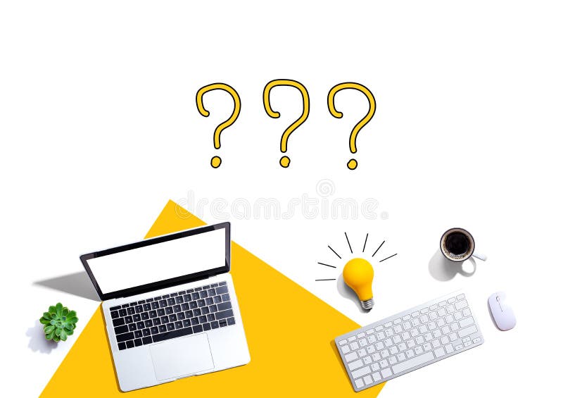 Question Marks with Computers and a Lightbulb Stock Illustration ...