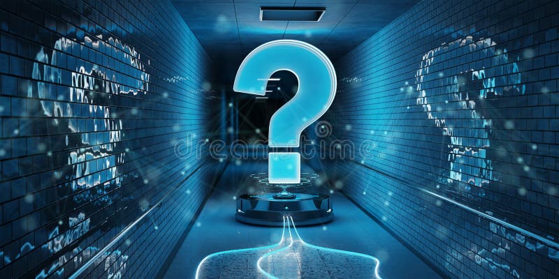 Question Marks Digital Hologram in Underground 3D Rendering Stock ...