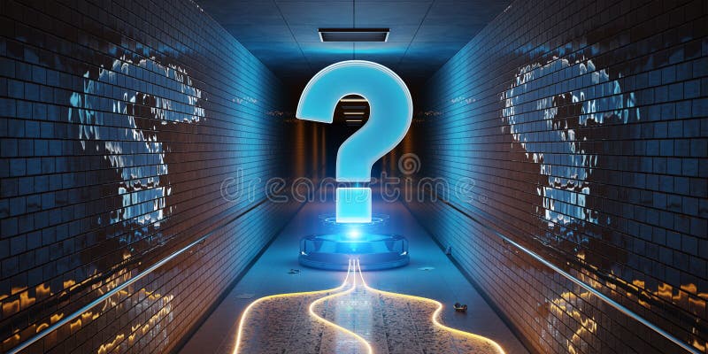 Question Marks Digital Hologram in Underground 3D Rendering Stock ...