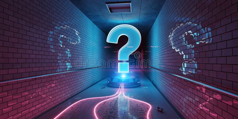 Question Marks Digital Hologram in Underground 3D Rendering Stock ...