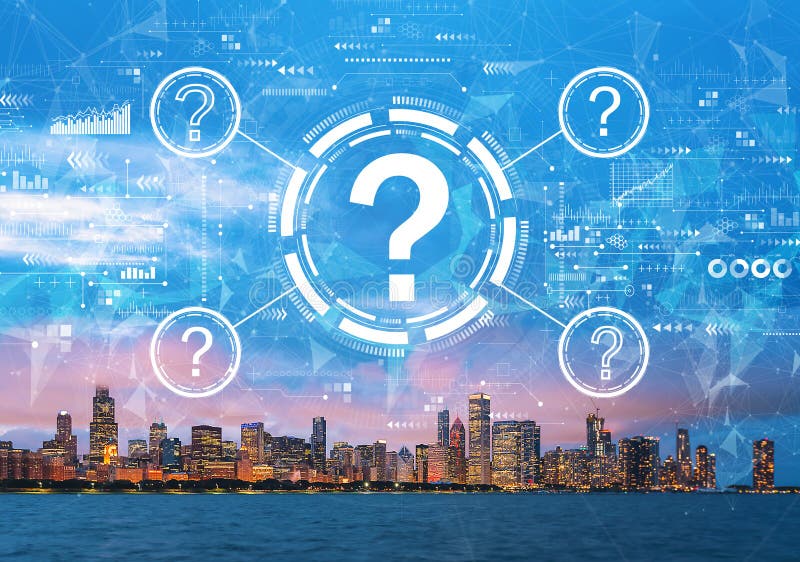 Question Marks with Downtown Chicago Stock Photo - Image of icons ...