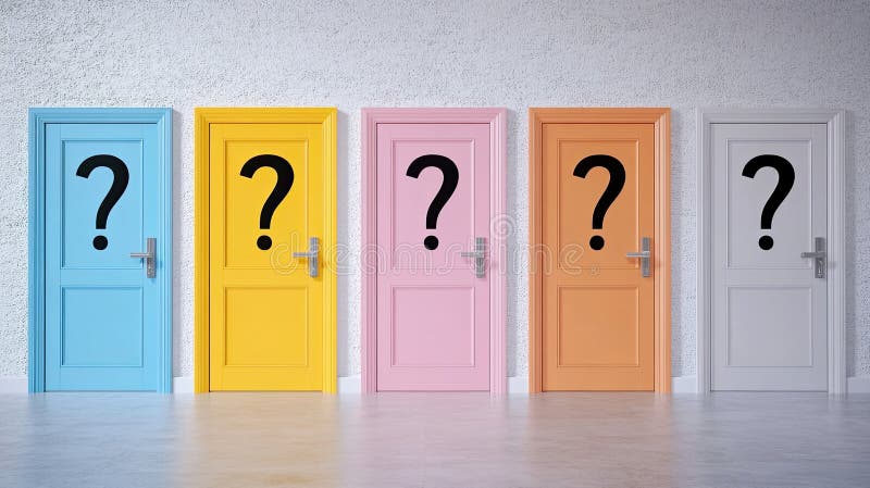 Question Marks on Five Doors of Different Colors. Choice and ...