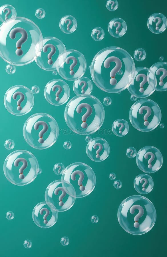 Question Marks Float in Transparent Bubbles Against Teal Background ...
