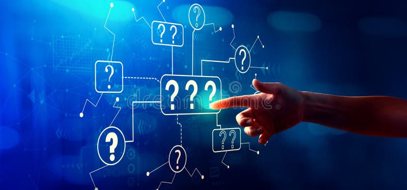 Question Marks with Hand Pressing a Button Stock Photo - Image of ...