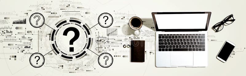 Question Marks with a Laptop Computer Stock Illustration - Illustration ...