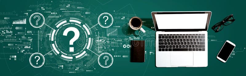 Question Marks with a Laptop Computer Stock Photo - Image of office ...