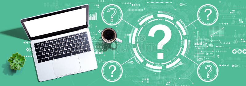 Question Marks with a Laptop Computer Stock Photo - Image of small ...