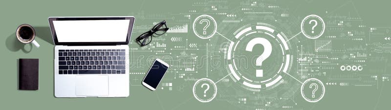 Question Marks with a Laptop Computer Stock Photo - Image of network ...