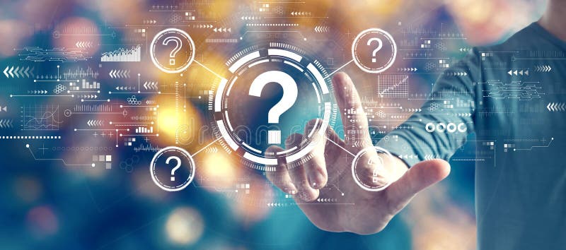 Question Marks with Man on Blurred City Light Background Stock Photo ...