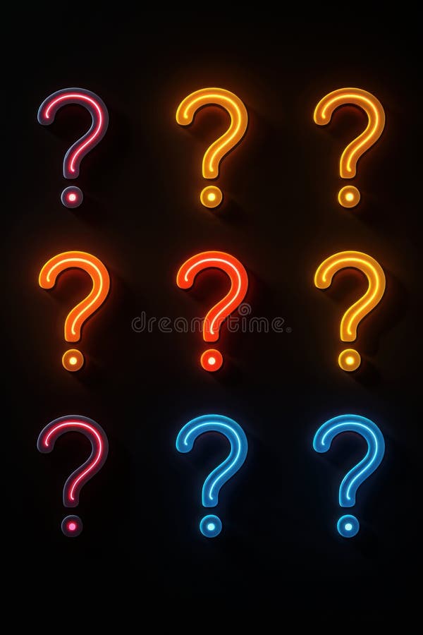 9 Question Marks in Neon Lights Stock Image - Image of neon, matter ...