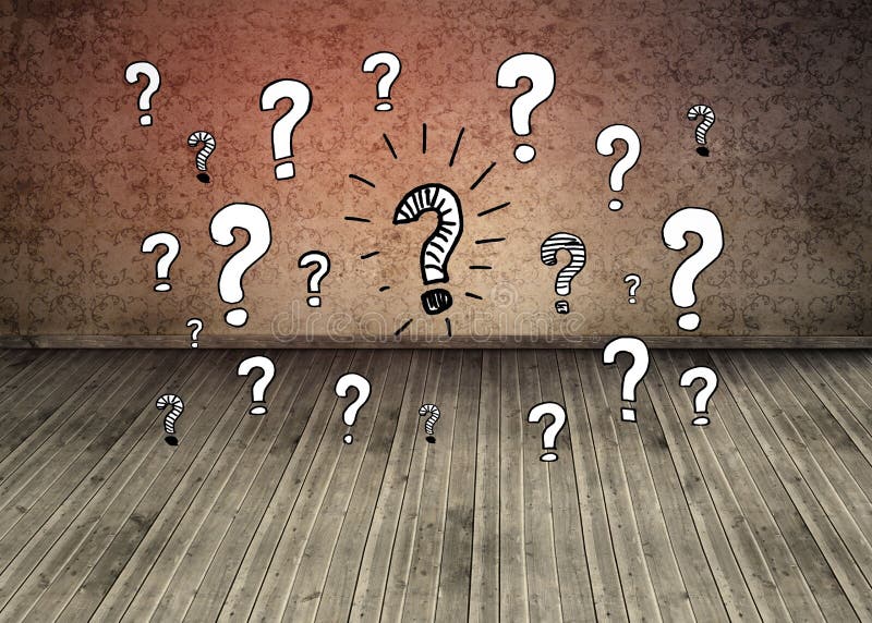 Question Marks Over Dark Room with Floorboards Stock Illustration ...