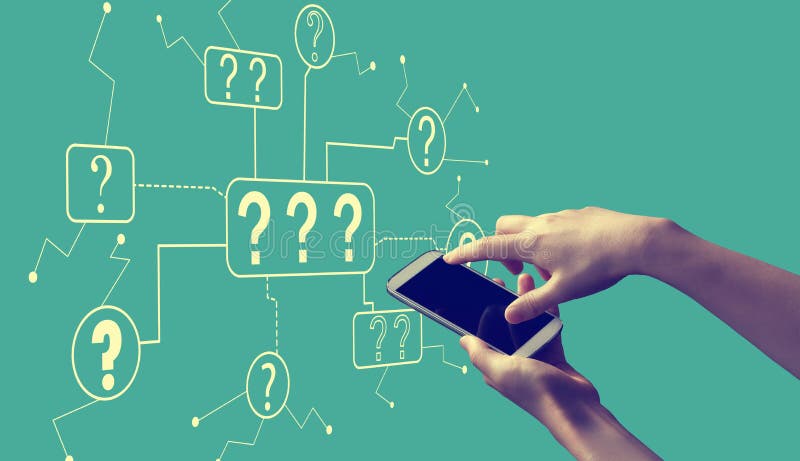 Question Marks with Person Holding Smartphone Stock Image - Image of ...