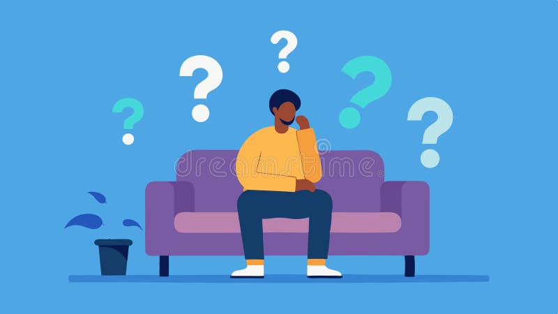 Question Marks a Person Sitting on a Couch Surrounded by Floating ...
