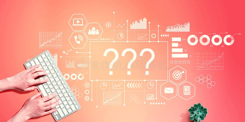Question Marks with Person Using Computer Keyboard Stock Illustration ...