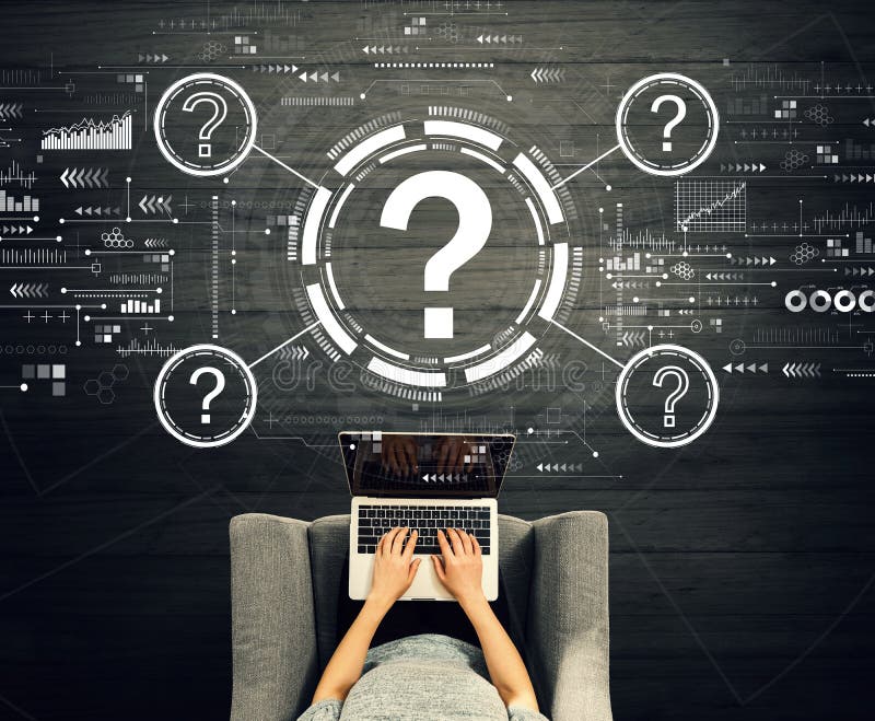 Question Marks with Person Using a Laptop Stock Image - Image of chair ...
