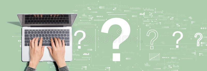 Question Marks with Person Using Laptop Computer Stock Illustration ...