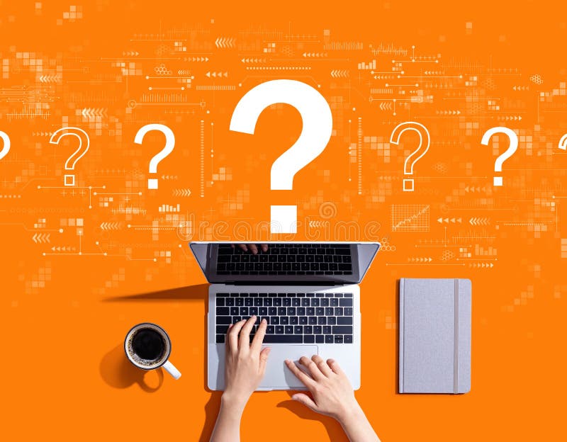 Question Marks with Person Using a Laptop Stock Photo - Image of ...