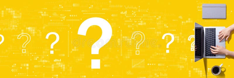 Question Marks with Person Using a Laptop Stock Illustration ...