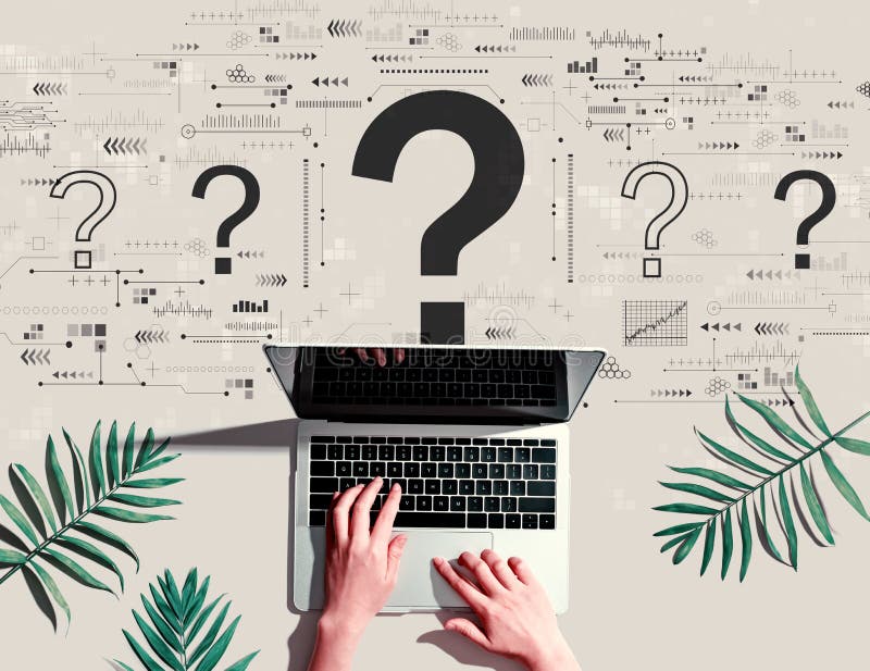 Question Marks with Person Using a Laptop Stock Photo - Image of plant ...