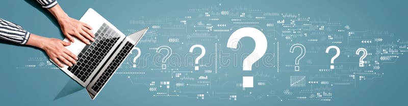 Question Marks with Person Using Laptop Editorial Photo - Image of ...