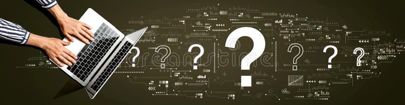 Question Marks with Person Using Laptop Stock Image - Image of thinking ...