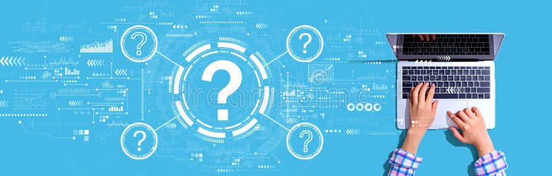 Question Marks with Person Using a Laptop Stock Image - Image of mark ...