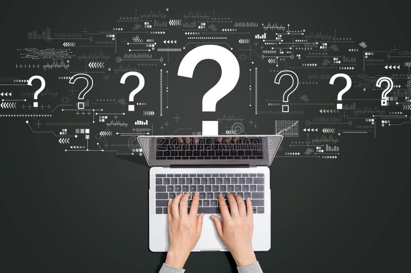 Question Marks with Person Using Laptop Stock Image - Image of network ...