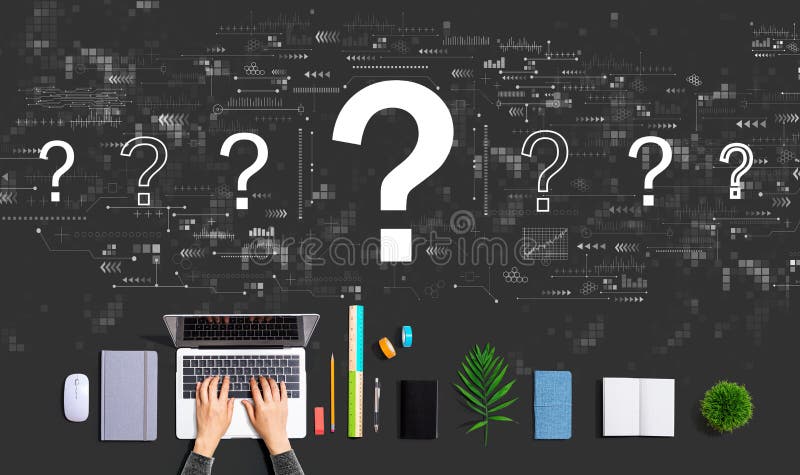 Question Marks with Person Using a Laptop Stock Image - Image of symbol ...