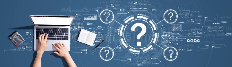 Question Marks with Person Using a Laptop Stock Image - Image of choice ...