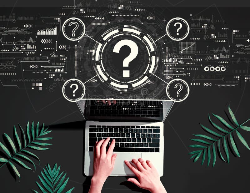 Question Marks with Person Using a Laptop Stock Photo - Image of icon ...