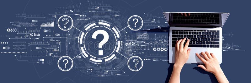 Question Marks with Person Using a Laptop Stock Image - Image of small ...