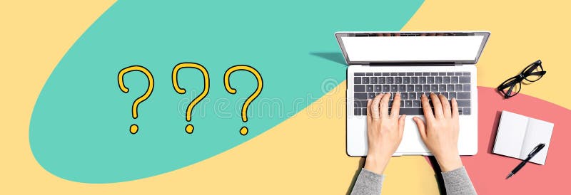 Question Marks with Person Using a Laptop Stock Photo - Image of mark ...