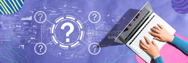 Question Marks with Person Using a Laptop Stock Image - Image of icons ...