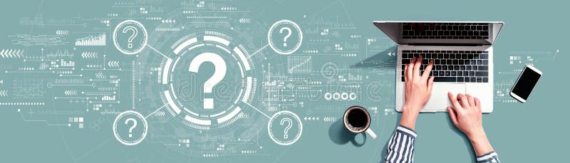 Question Marks with Person Using Laptop Stock Image - Image of ...