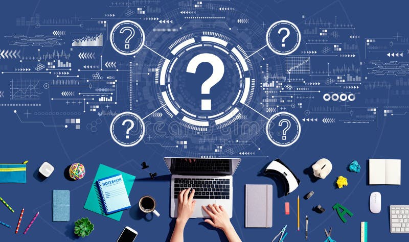 Question Marks with Person Using a Laptop Stock Image - Image of ...