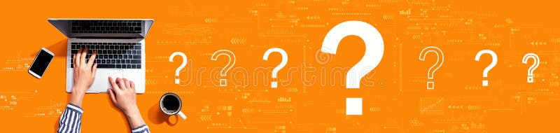 Question Marks with Person Using Laptop Stock Illustration ...